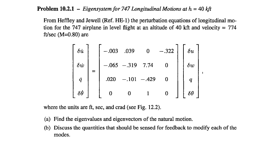 roblem 10.2.1 - Eigensystem for 747 Longitudinal | Chegg.com