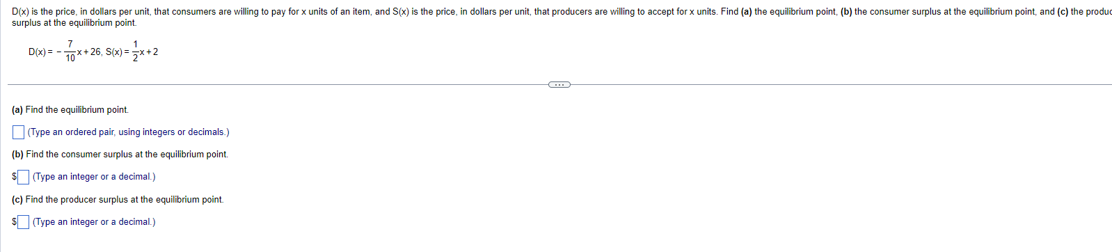 Solved surplus at the equilibrium point. | Chegg.com
