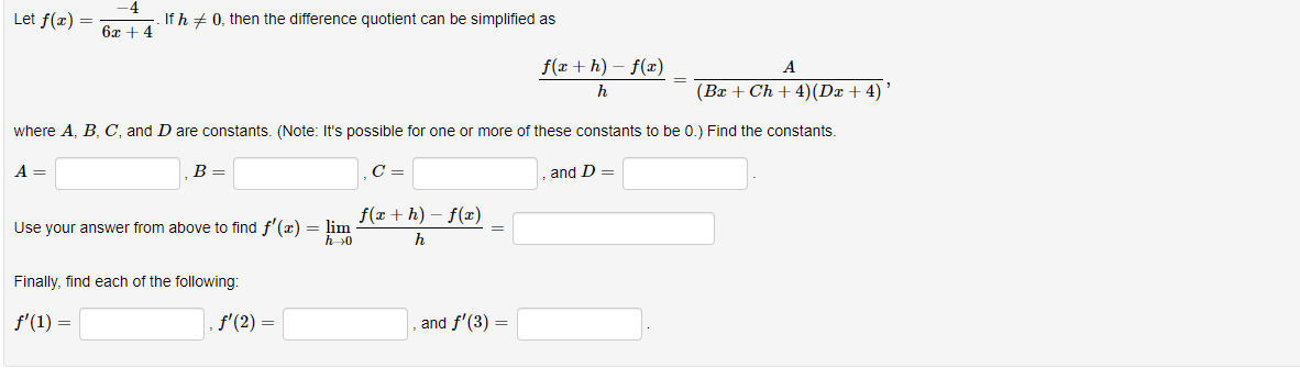 Solved Let f(x) = If h = 0, then the difference quotient can | Chegg.com