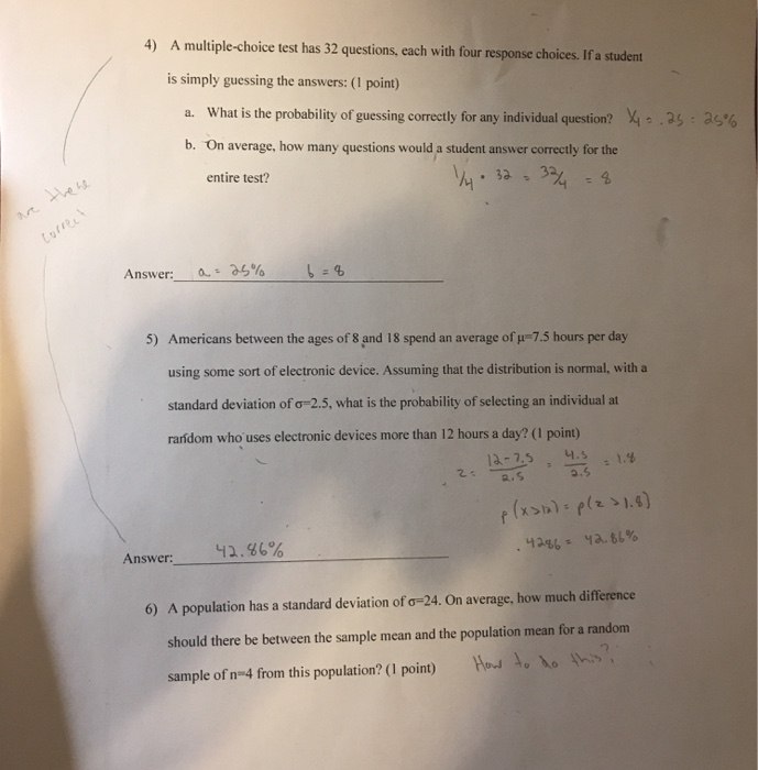 Solved 4) A multiple-choice test has 32 questions, each with | Chegg.com