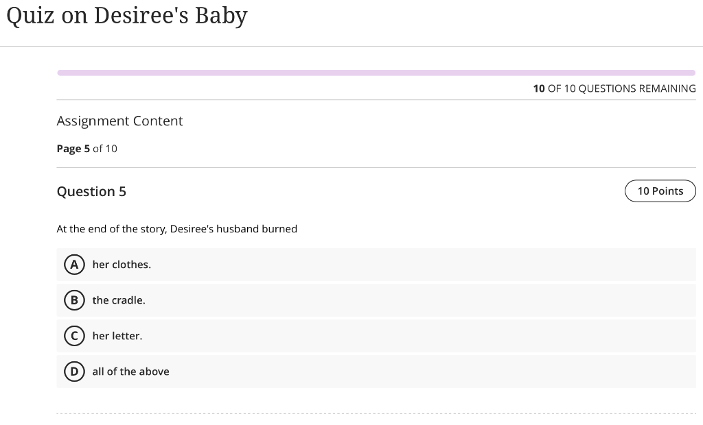 Quiz on Desiree's Baby Assignment Content Page 5 of | Chegg.com