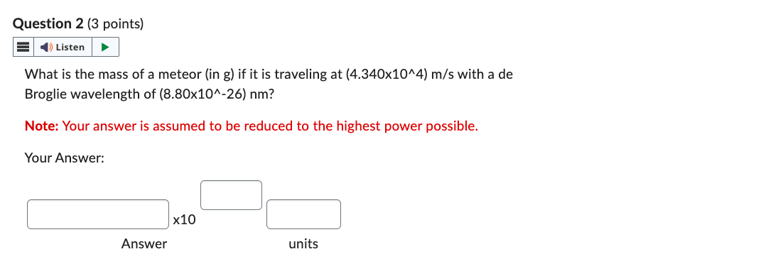 Solved Question 2 (3 ﻿points)What is the mass of a meteor | Chegg.com