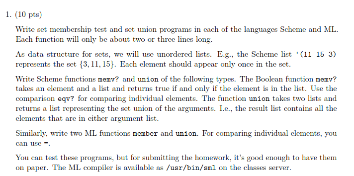 Solved Write set membership test and set union programs in | Chegg.com