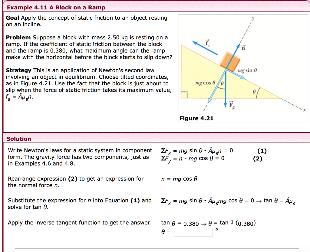 Solved Example 4.11 A Block on a Ramp Goal Apply the concept | Chegg.com