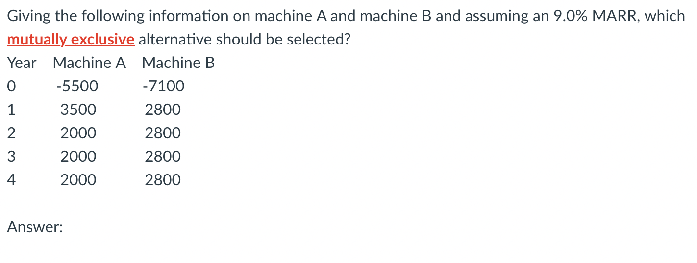 Solved Giving the following information on machine A and | Chegg.com