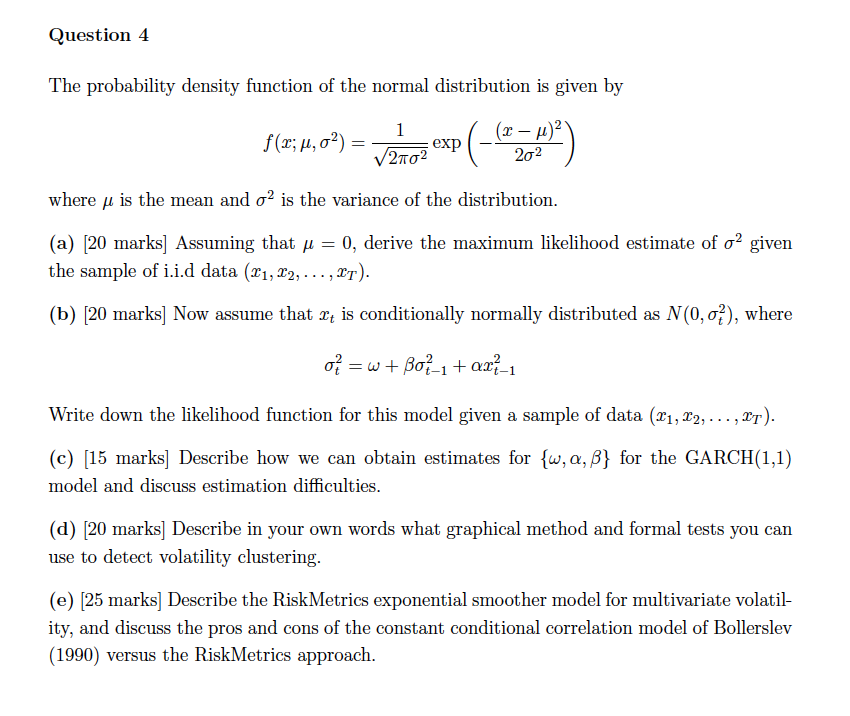 Question 4 The probability density function of the | Chegg.com