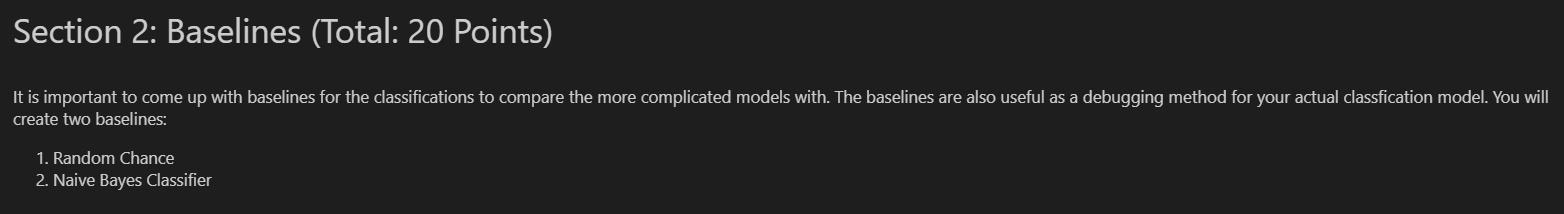 Section 2: Baselines (Total: 20 Points) create two | Chegg.com