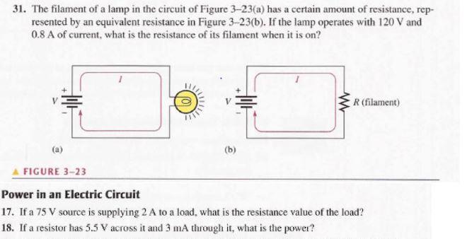 Solved 31. The filament of a lamp in the circuit of Figure | Chegg.com