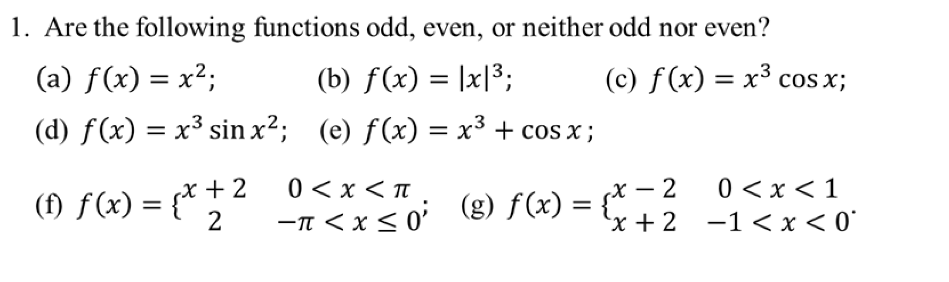 Solved Are the following function odd, even or neither odd | Chegg.com