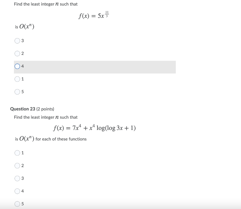 Solved Find the least integer n such that f(x) = 5x5 = is | Chegg.com