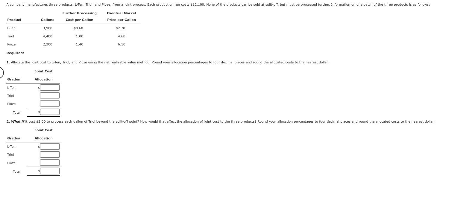 Solved Required: Grades L-Ten Triol Pioze Total Joint | Chegg.com