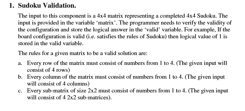 Solved 1. Sudoku Validation. The input to this component is | Chegg.com