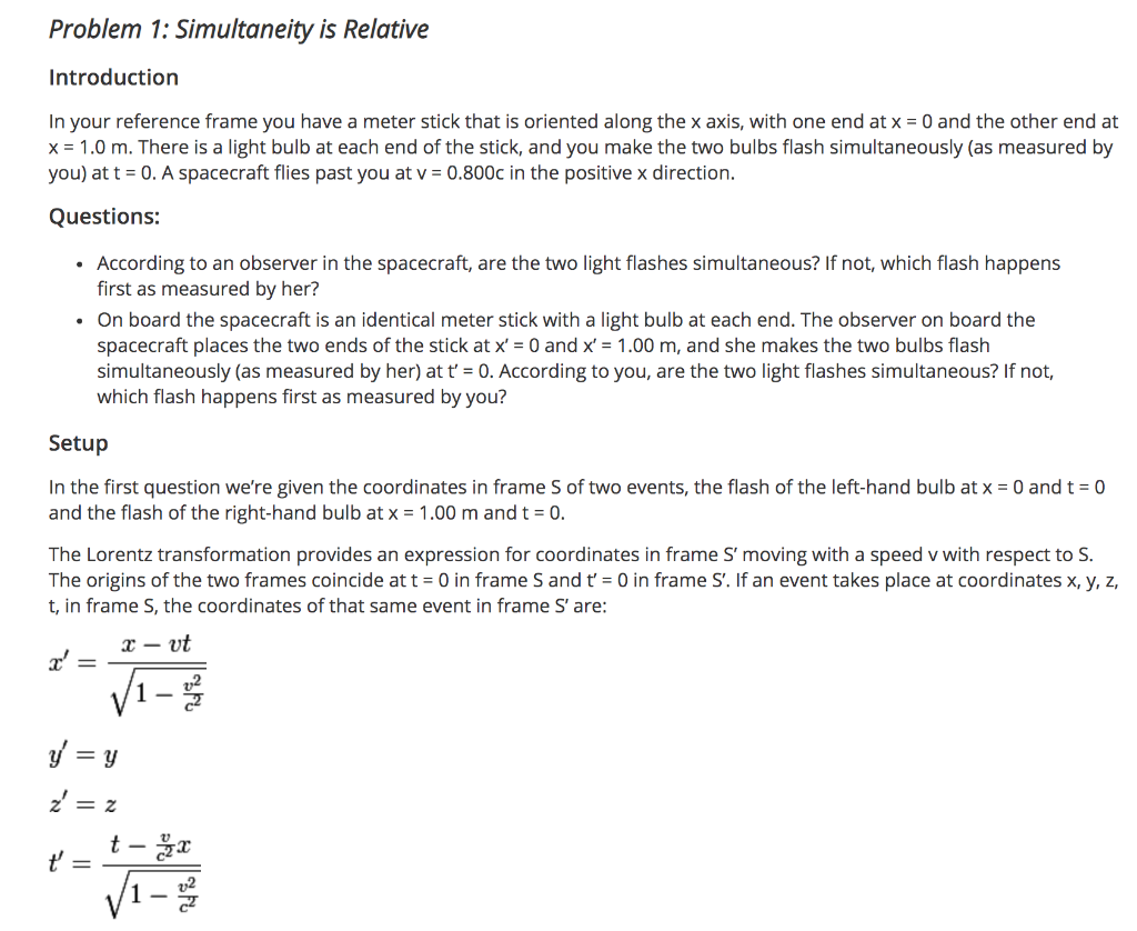 Solved Problem 1: Simultaneity is Relative Introduction In | Chegg.com