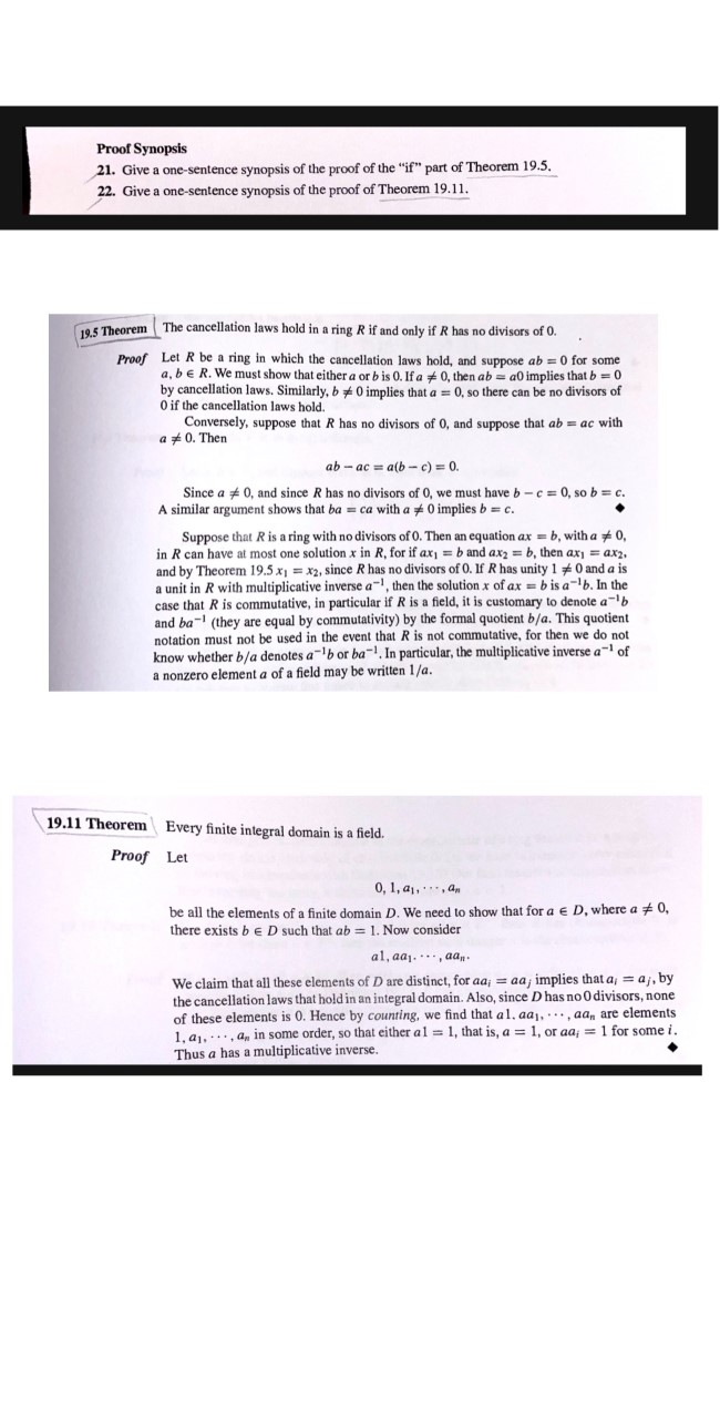 Solved Proof Synopsis 21. Give a one-sentence synopsis of | Chegg.com