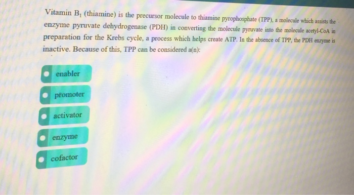 Solved Vitamin B, (thiamine) is the precursor molecule to | Chegg.com