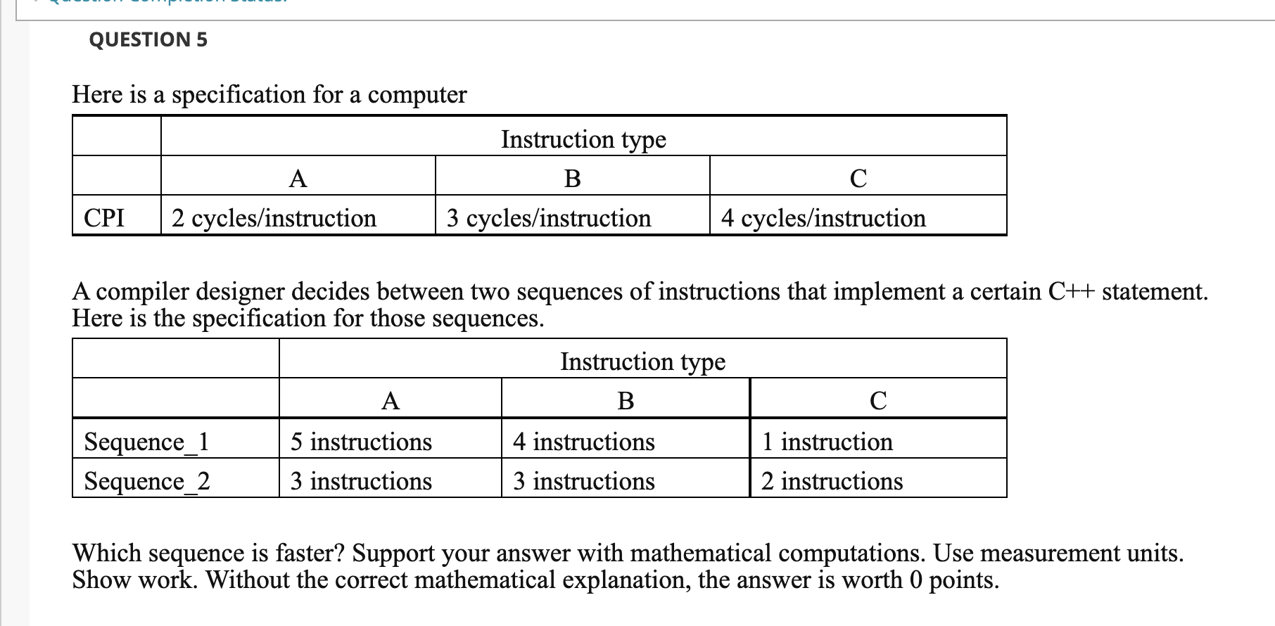Solved QUESTION 5 Here is a specification for a computer | Chegg.com