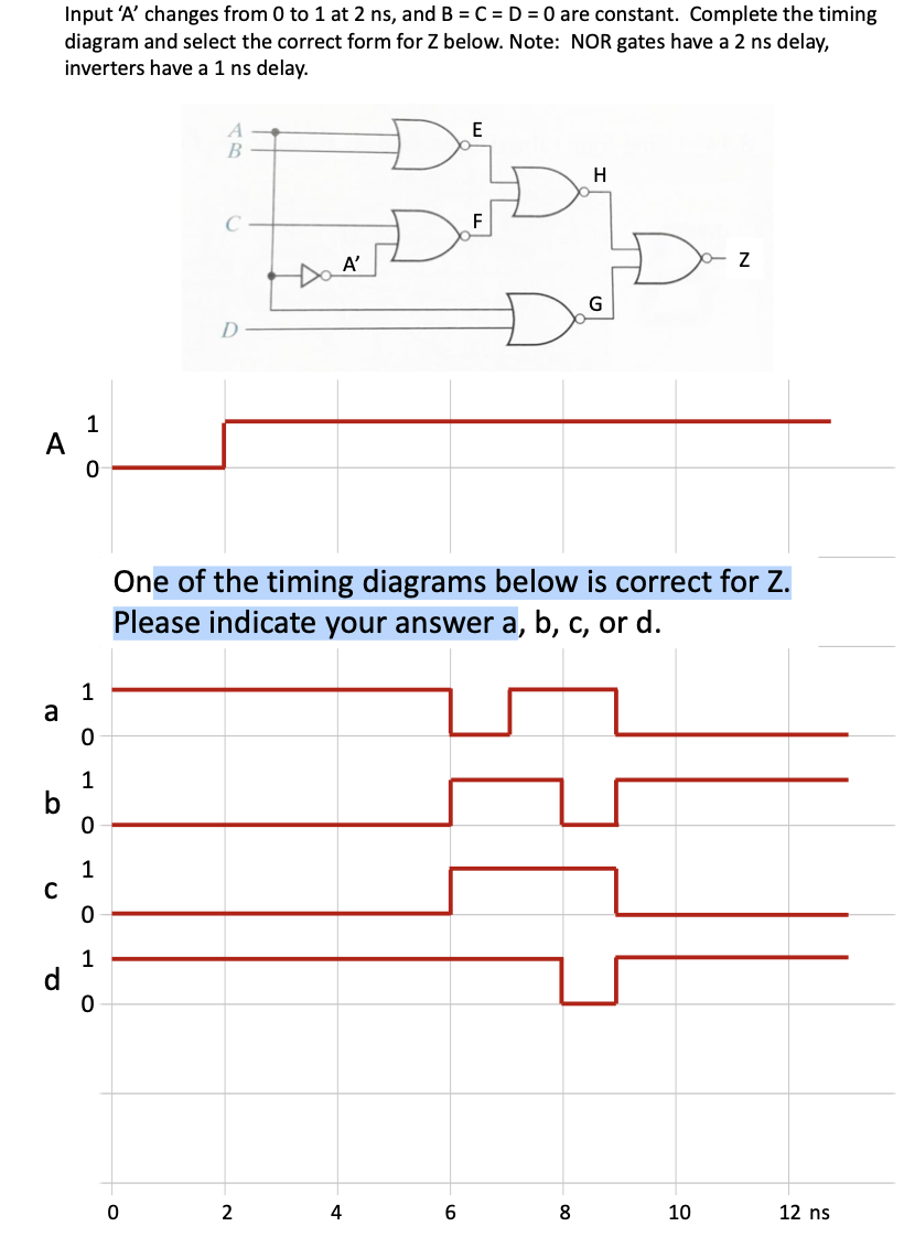 Solved Input ' A ' changes from 0 to 1 at 2 ns, and B=C=D=0 | Chegg.com