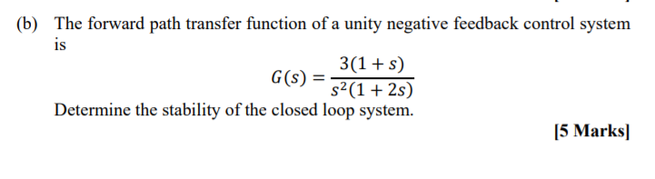 Solved (b) The forward path transfer function of a unity | Chegg.com