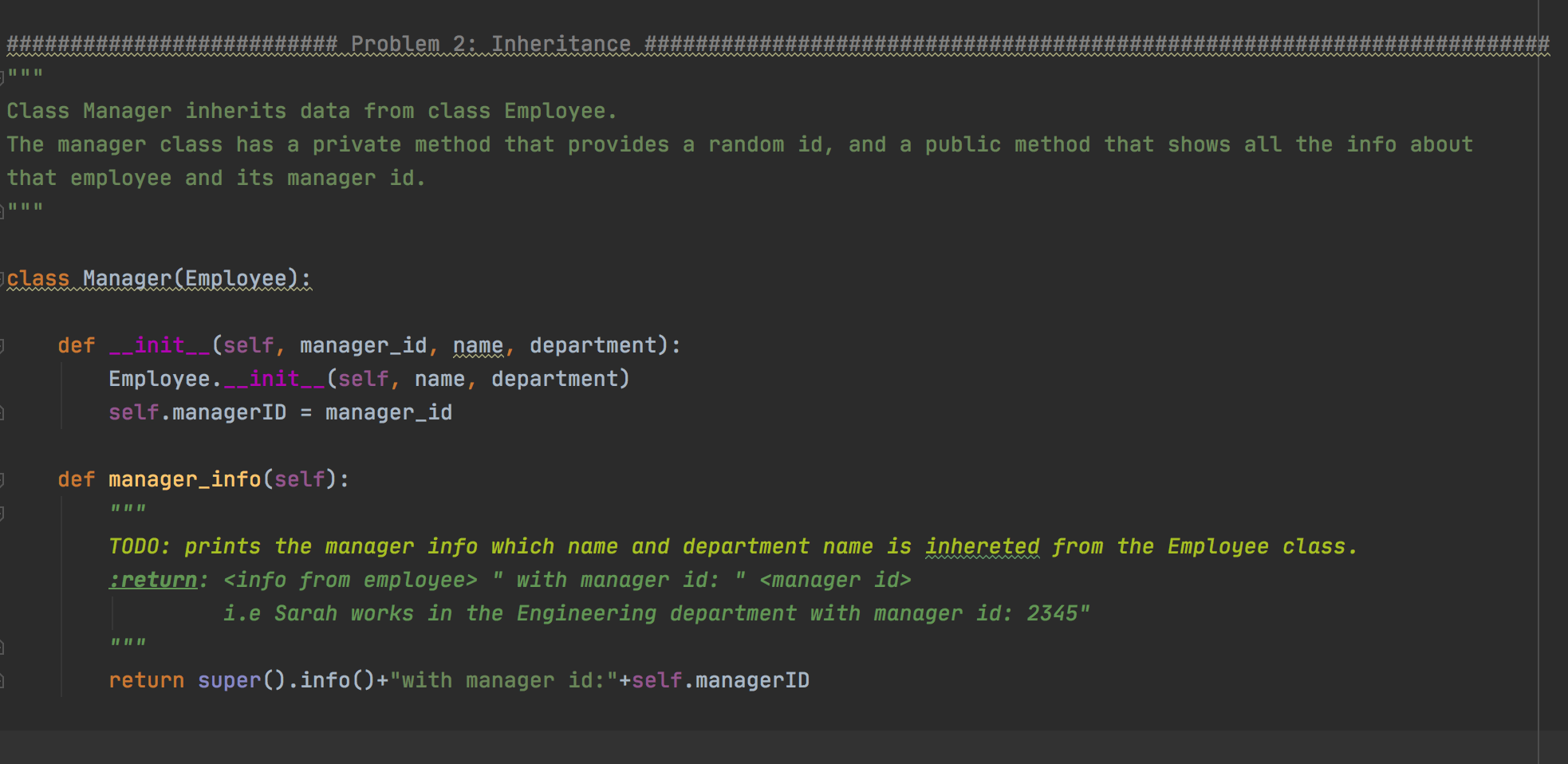 Problem 2: Inheritance Class Manager inherits data | Chegg.com