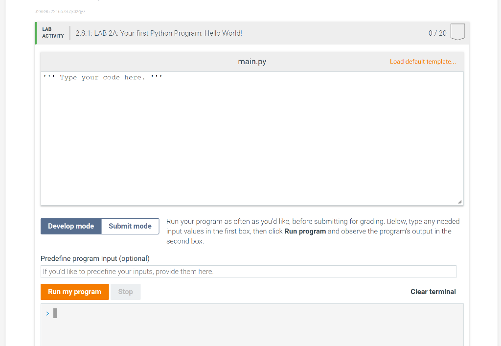Solved Develop mode Submit mode When done developing your | Chegg.com