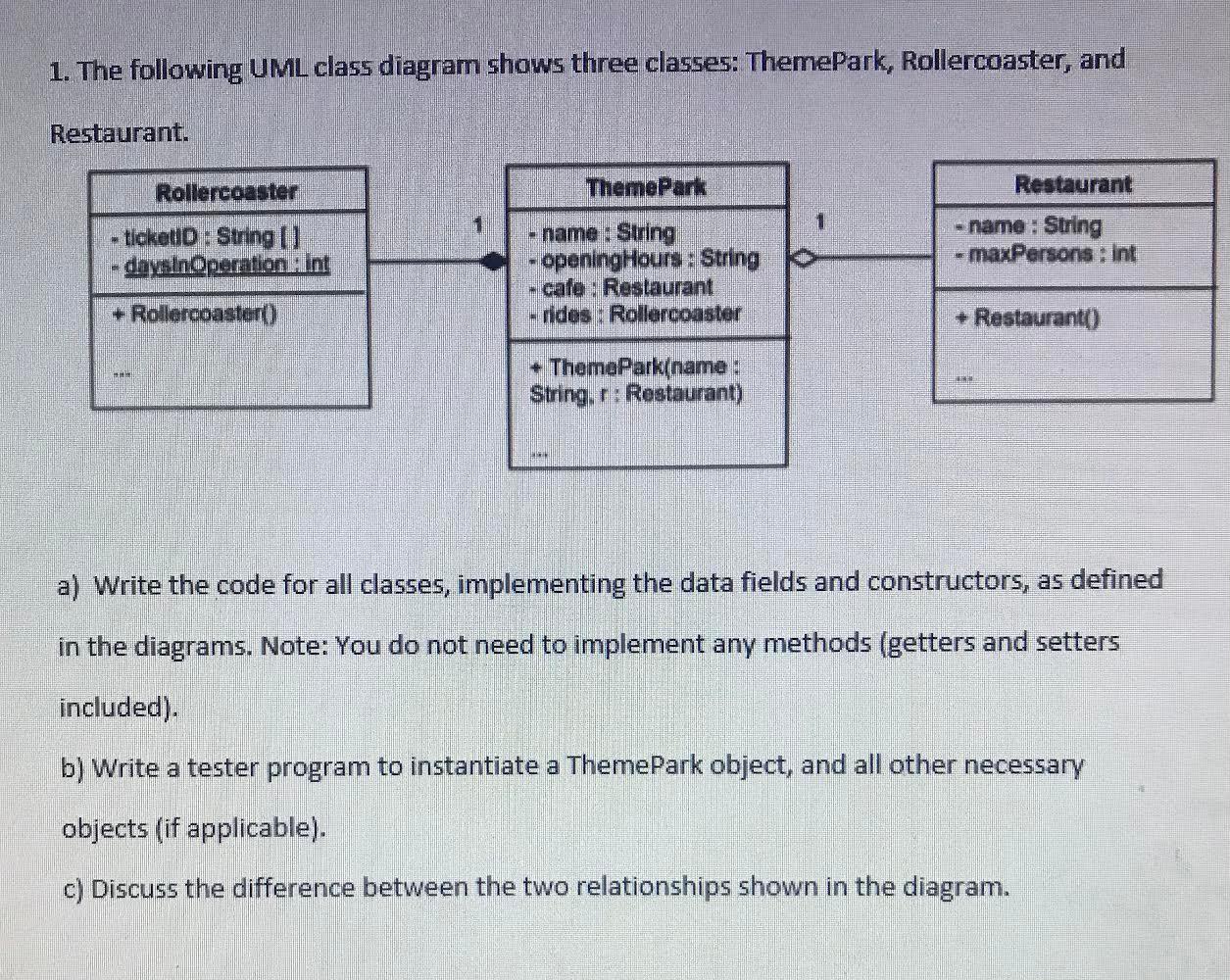 Solved 1. The following UML class diagram shows three | Chegg.com