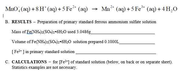 Solved MnO4−(aq)+8H+(aq)+5Fe2+(aq)→Mn2+(aq)+5Fe3+(aq)+4H2O | Chegg.com