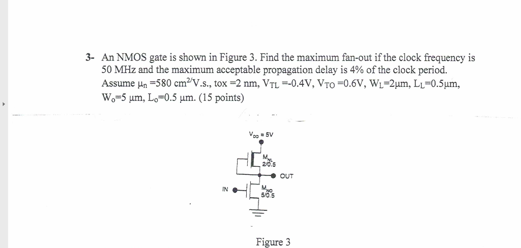 Solved 3- An NMOS gate is shown in Figure 3. Find the | Chegg.com