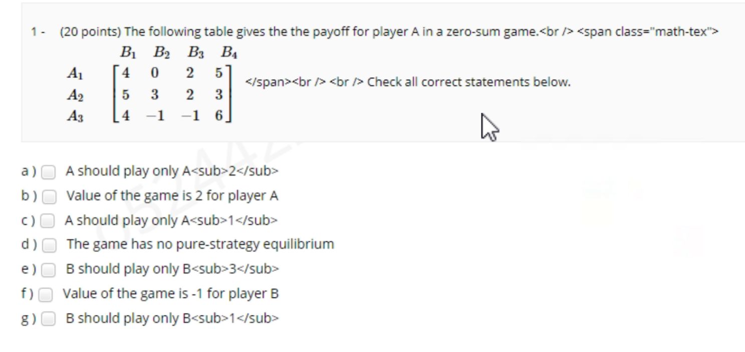 Solved 1 - (20 points) The following table gives the the | Chegg.com