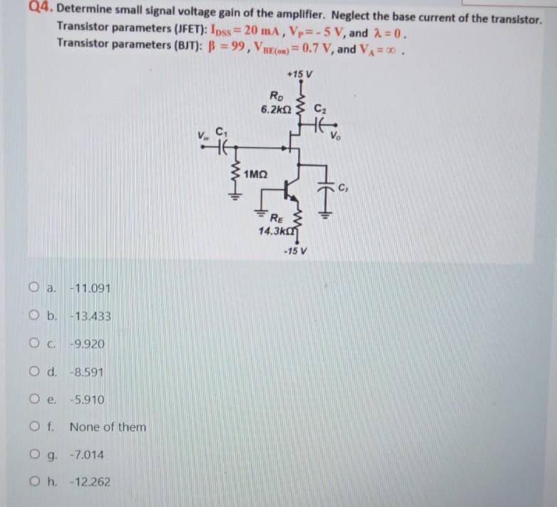 Solved Q4. Determine small signal voltage gain of the | Chegg.com