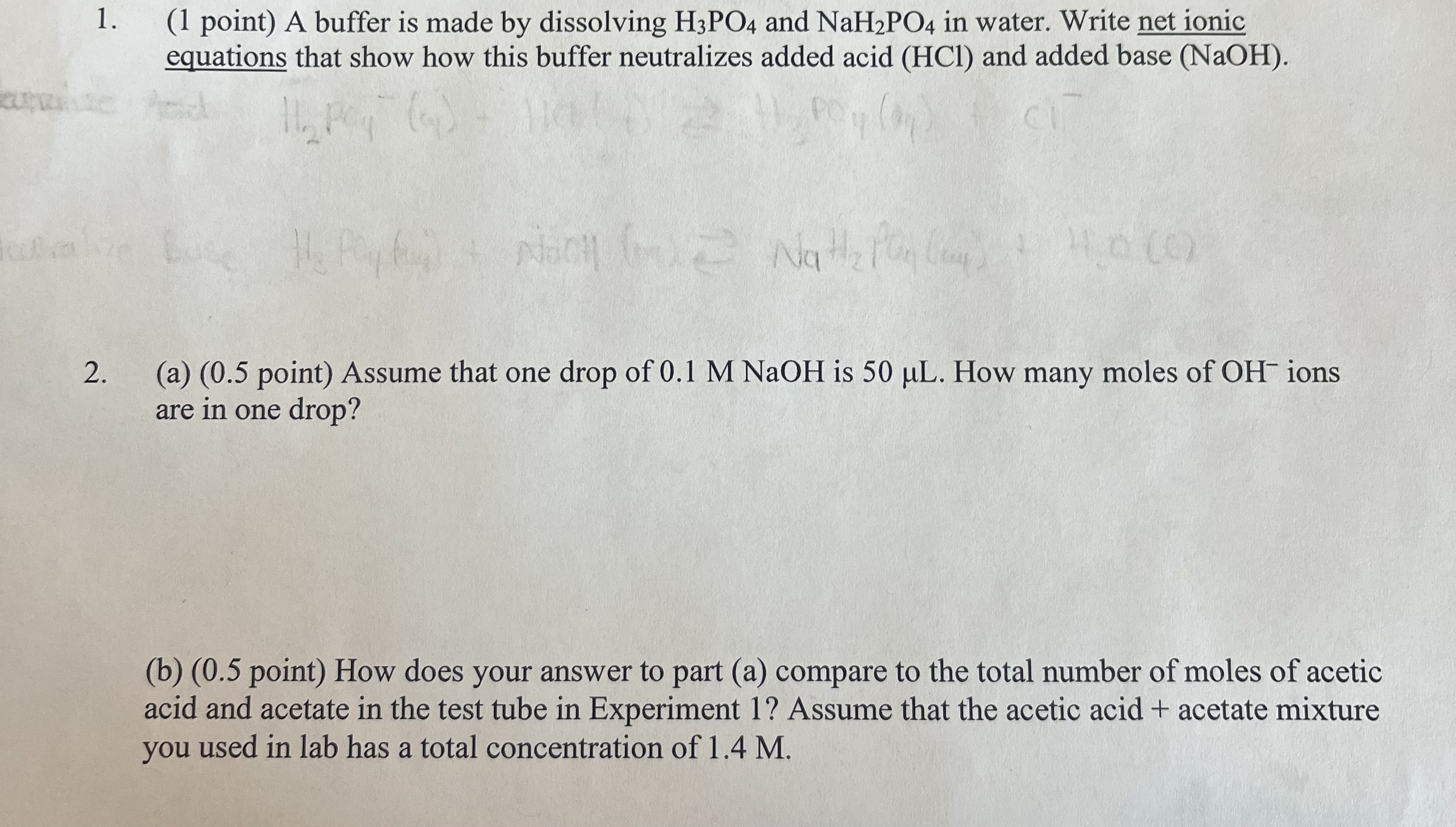 Solved 1.) ﻿A buffer is made by dissolving H3PO4 ﻿and | Chegg.com