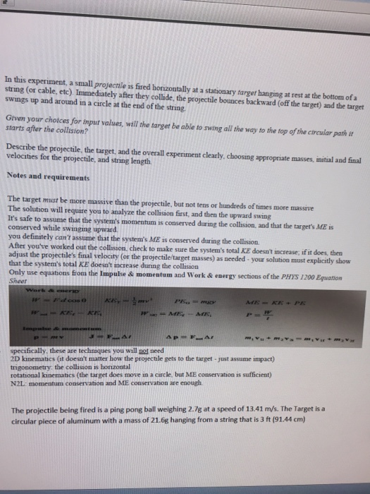 Solved In this experiment, a small projectile is fired | Chegg.com