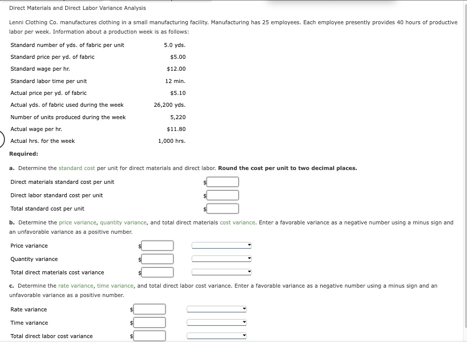Solved Direct Materials and Direct Labor Variance Analysis | Chegg.com