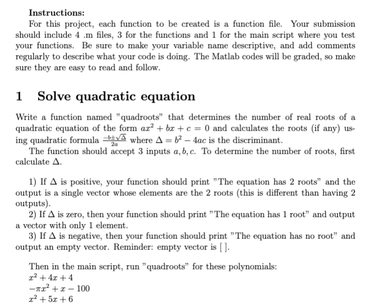 Solved 1 ﻿Solve quadratic equationWrite a function named | Chegg.com