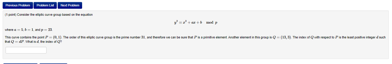 Solved (1 point) Consider the elliptic curve group based on | Chegg.com