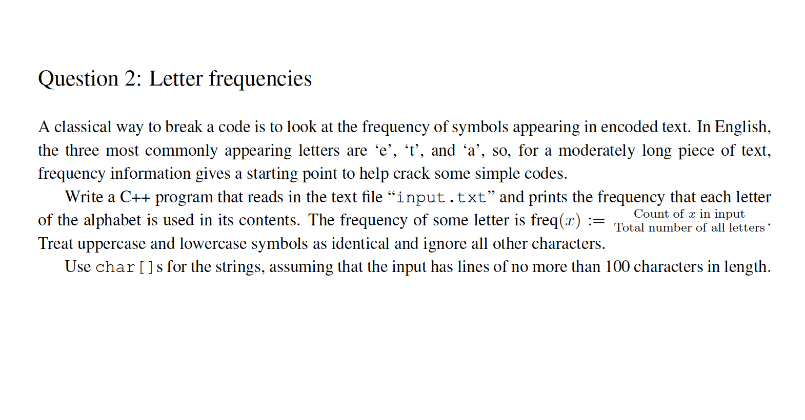 Solved Question 2: Letter frequencies A classical way to | Chegg.com