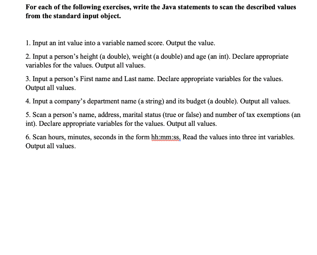 Solved For each of the following exercises, write the Java | Chegg.com