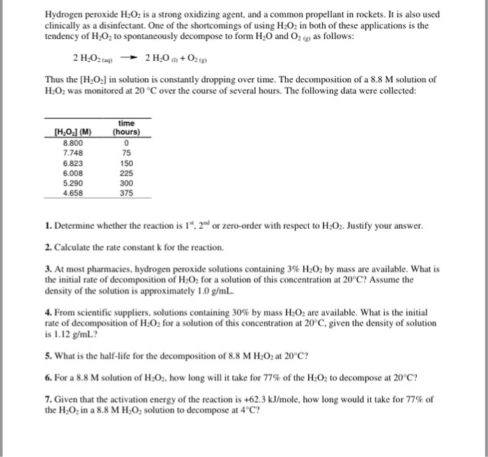 Solved Hydrogen peroxide H2O2 is a strong oxidizing agent, | Chegg.com