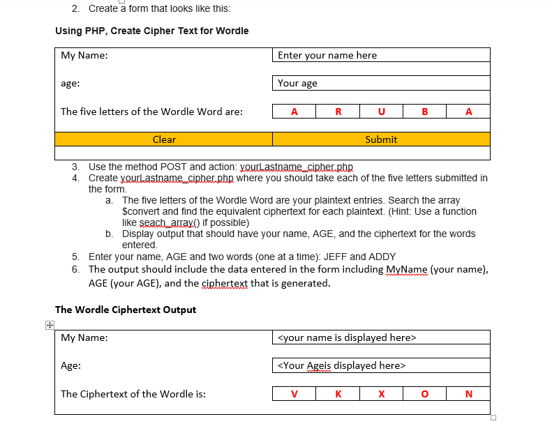 Solved Using PHP, Create Cipher Text for Wordle 3. Use the | Chegg.com