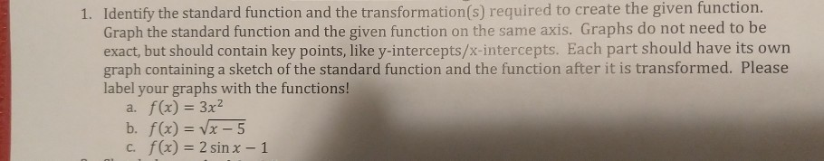 Solved 1. Identify the standard function and the | Chegg.com