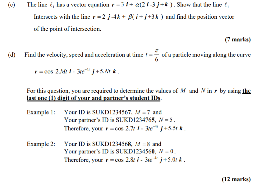 Solved (C) The line l, has a vector equation r = 3 i + a(2 i | Chegg.com