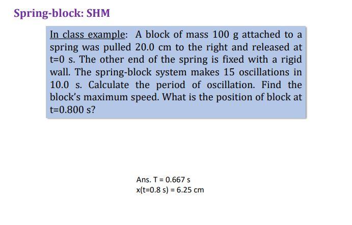 Solved Spring-block: SHM In class example: A block of mass | Chegg.com