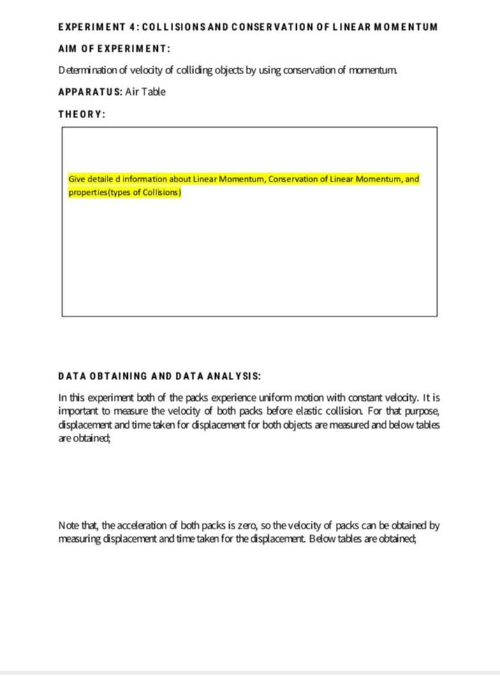 Solved EXPERIMENT 4: COLLISIONS AND CONSERVATION OF LINEAR | Chegg.com