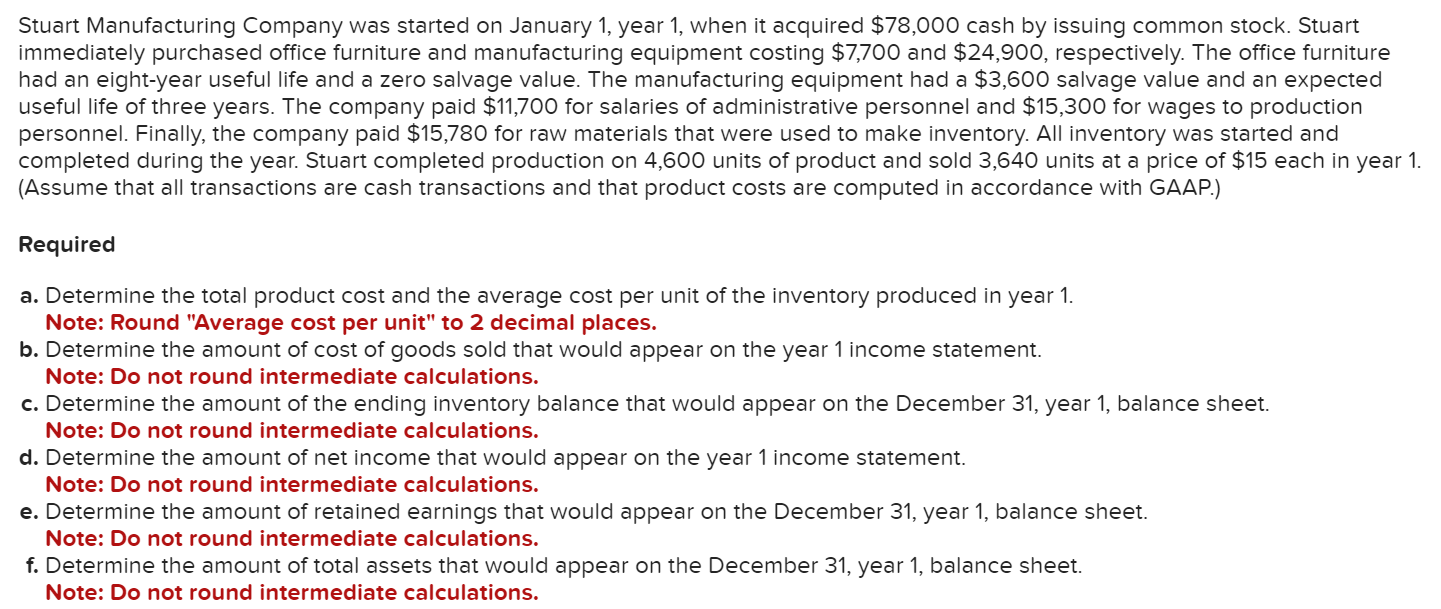 Solved Stuart Manufacturing Company was started on January 1 | Chegg.com