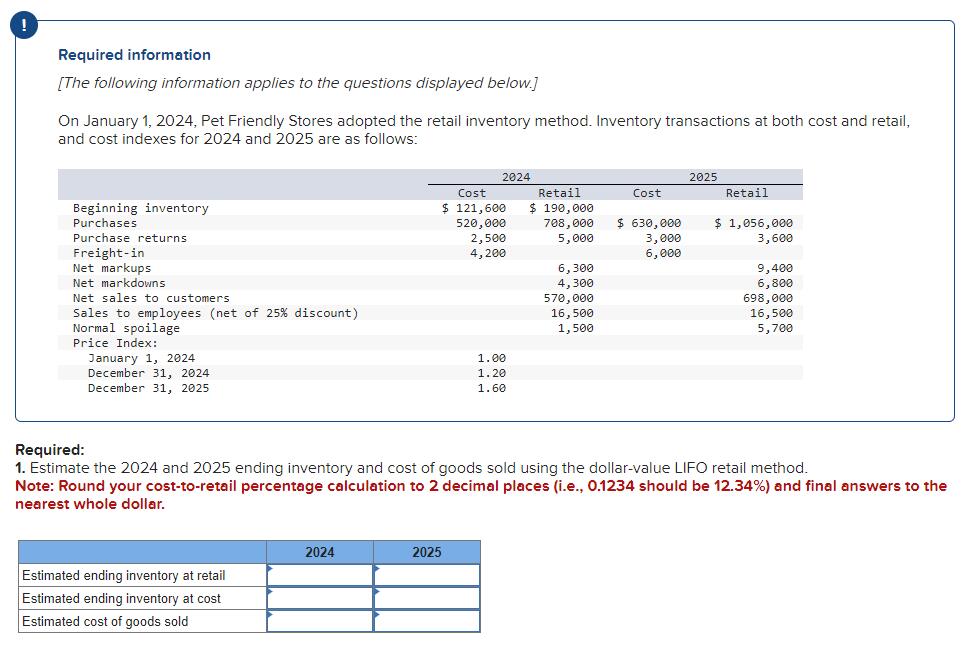 Solved Required information Required:Estimate the 2024 | Chegg.com