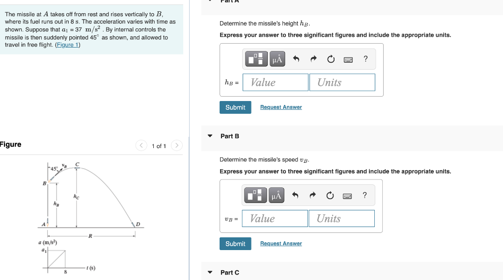 Solved The missile at A takes off from rest and rises | Chegg.com