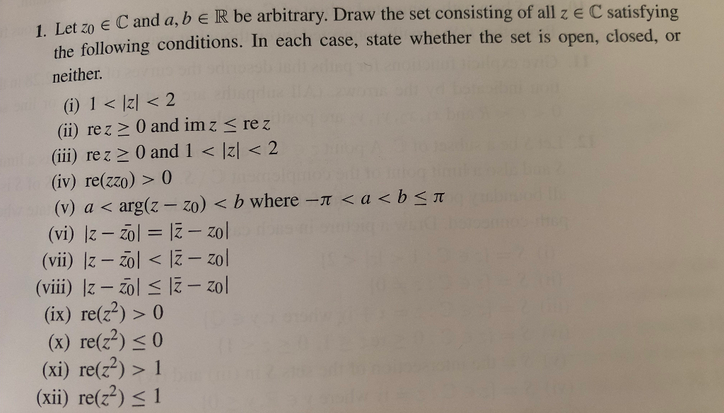 Solved tz0 e Cand a b e IR be arbitrary. Draw the set | Chegg.com