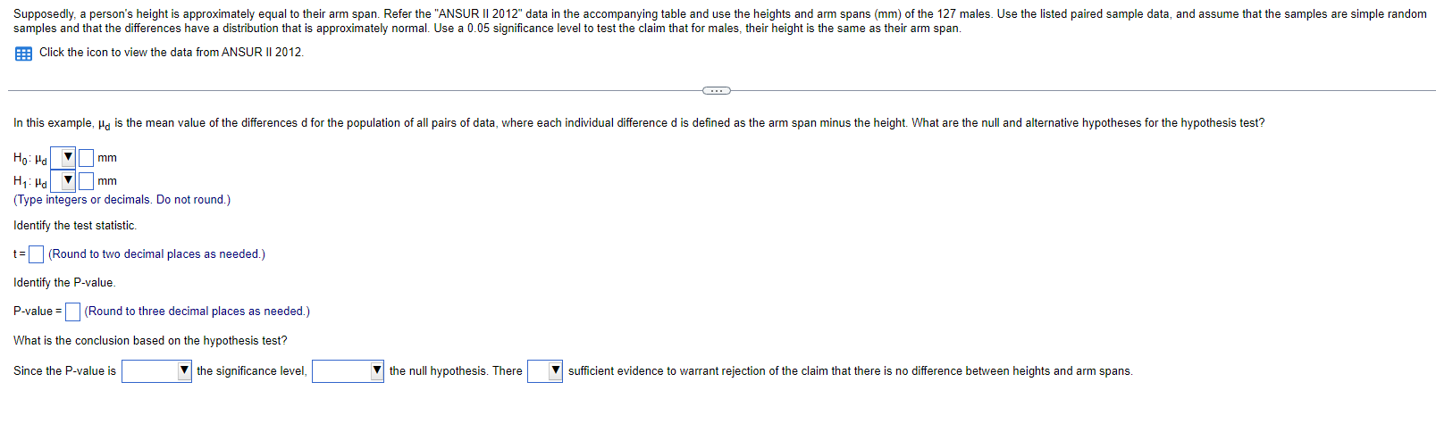 Solved Height Arm span1702 17521674 17031776 | Chegg.com