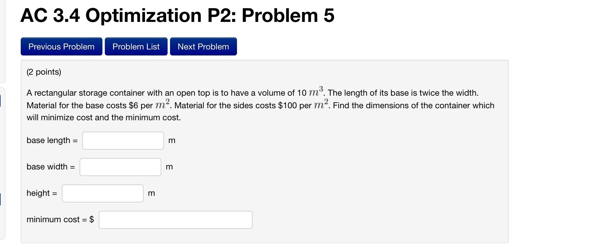 Solved AC 3.4 Optimization P2: Problem 4 Previous Problem | Chegg.com