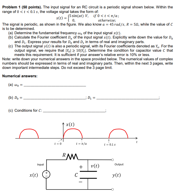 Solved Problem 1 (50 points). The input signal for an RC | Chegg.com