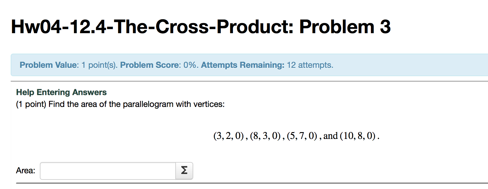 Solved Hw04-12.4-The-Cross-Product: Problem 3 Problem Value: | Chegg.com